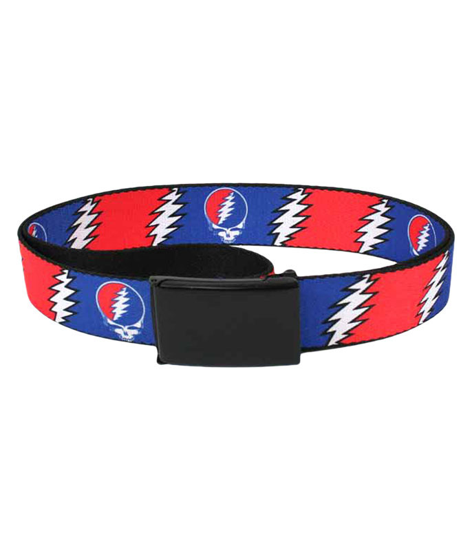 Grateful Dead Lightning Bolt Adjustable Web Belt Black Liquid Blue