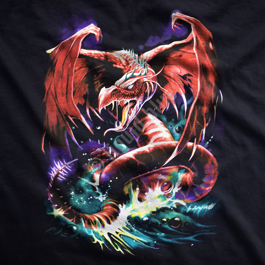 Dark Fantasy Great Wyrm Black T-Shirt Tee Liquid Blue