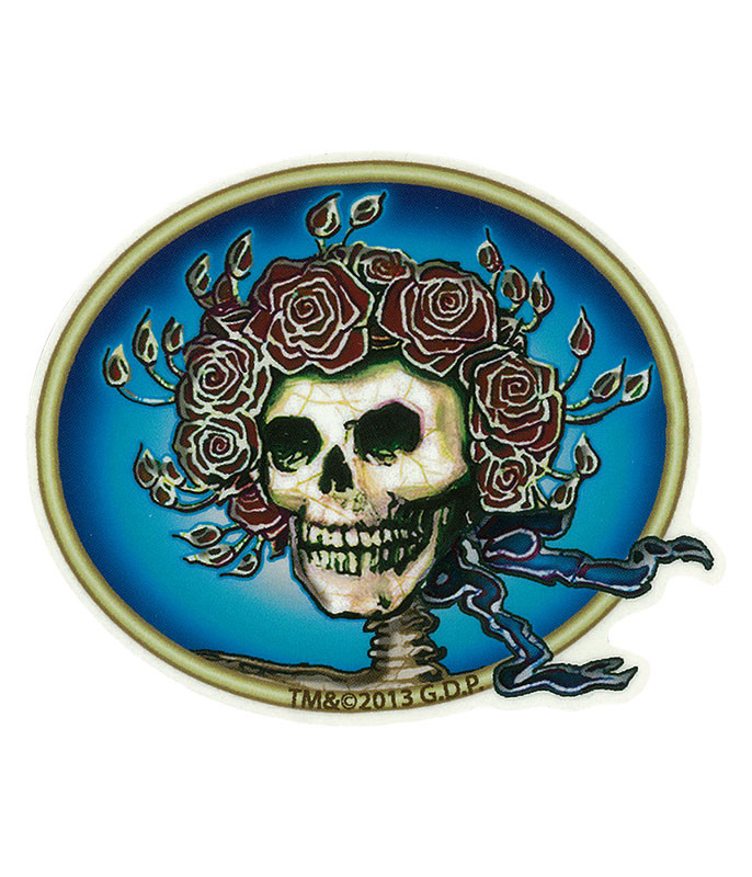 Grateful Dead Wheel And Roses Mini Sticker Liquid Blue