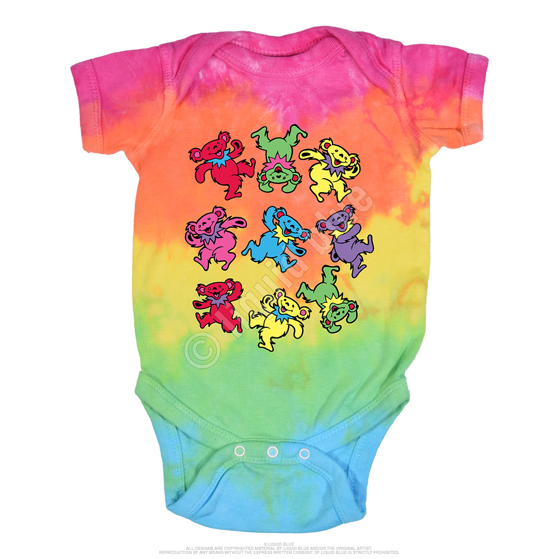 Grateful Dead Spiral Bears Tie Dye Onesie Liquid Blue