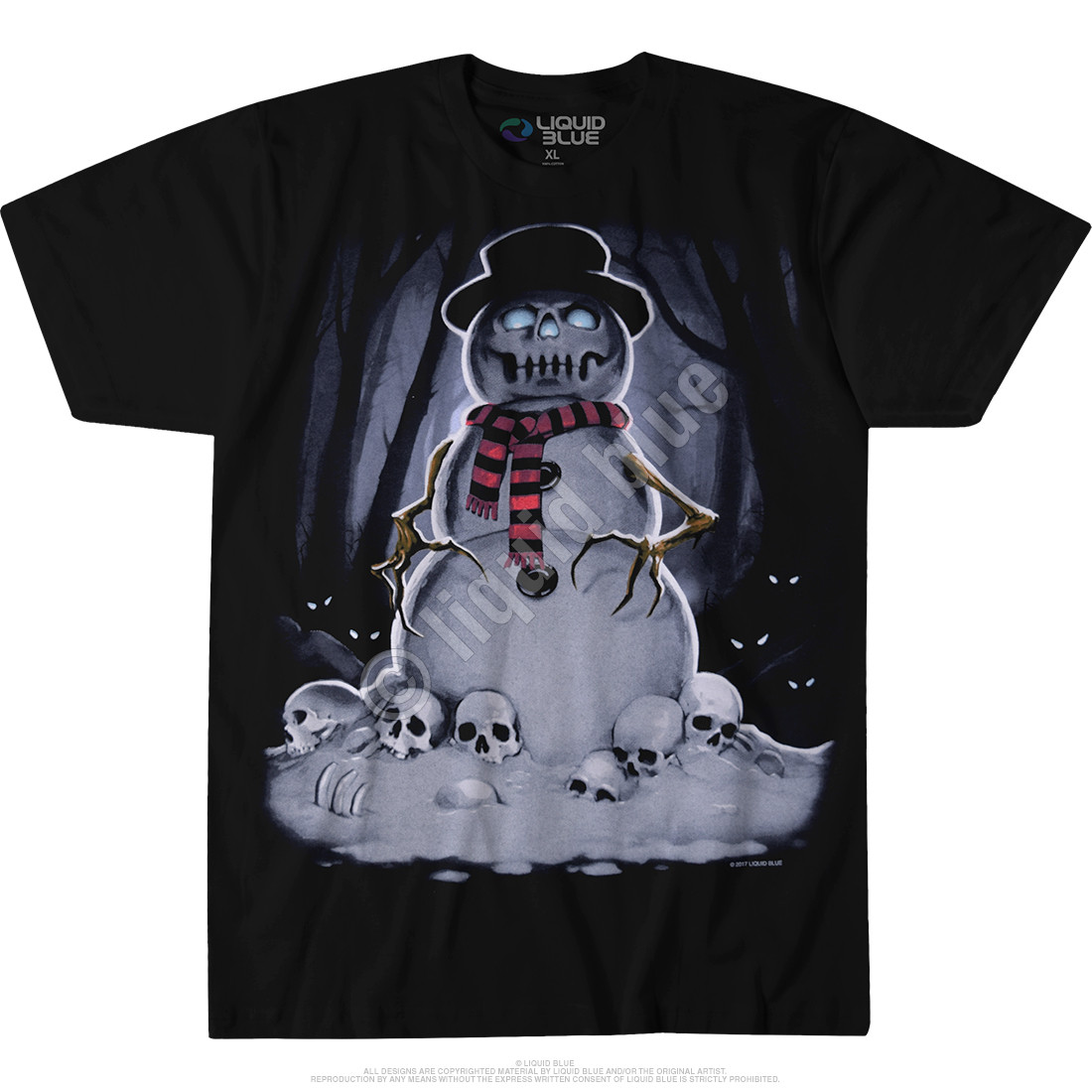 Fantasy Snowman Black T-Shirt Tee Liquid Blue
