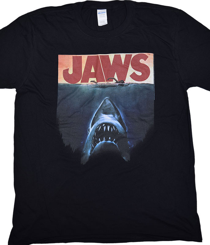 Jaws Poster Again Black T-Shirt Tee Liquid Blue