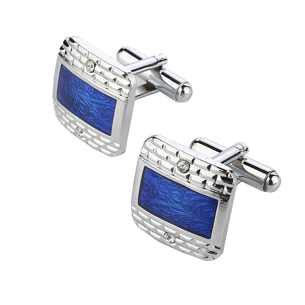 *Royal Blue Diamond and Print Rectangle Cufflinks - Penny Suits