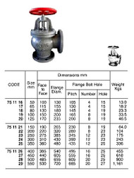 IMPA 751116 ANGLE VALVE F7354 5K 5K-50 JIS CAST IRON 50 MM 100 MM 130 ...