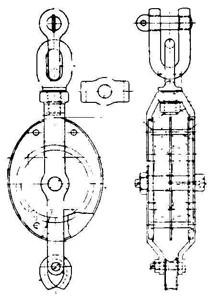 IMPA 231574 GUY BLOCK GALV. 2-SHEAVE 6" for rope 24mm SWIVEL EYE
