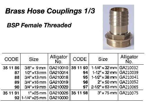 IMPA 351187 HOSE COUPLING 1/3 1/2" X 13 MM BSP MALE BRASS