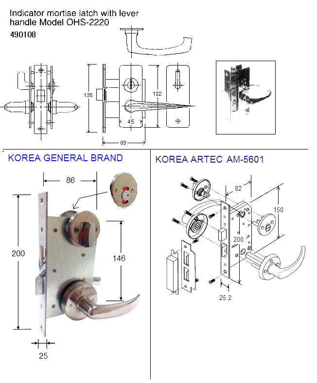 IMPA 490108 INDICATOR MORTISE LATCH WITH LEVER HANDLE OHS-2220