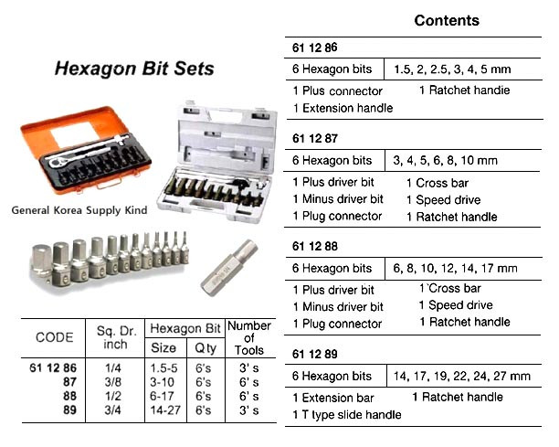 IMPA 611289 BIT SET HEXAGON #BR-6000 14-27MM