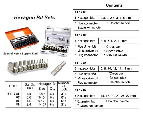 IMPA 611289 BIT SET HEXAGON #BR-6000 14-27MM