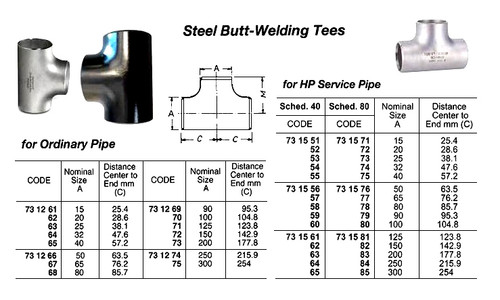 IMPA 731274 Seamless steel welding T-piece DIN 2618 / DIN 2619 St.35.8 ...