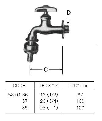 IMPA 530136 SERVICE TAP CHROME BSP 1/2" WITH HOSE COUPLING