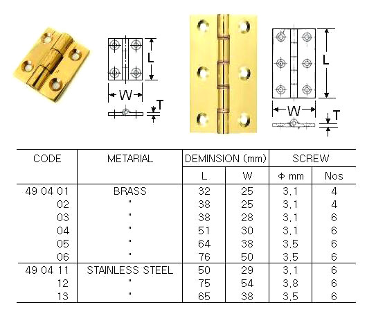 IMPA 490411 BUTT HINGE 50x29mm STAINLESS STEEL