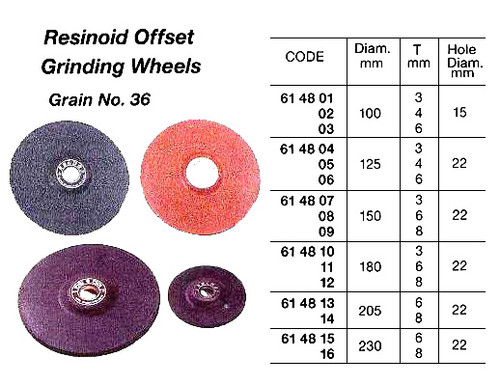 IMPA 614811 WHEEL GRINDING OFFSET RESINOID 180X6X22MM GRAIN36 4300MTR/MIN