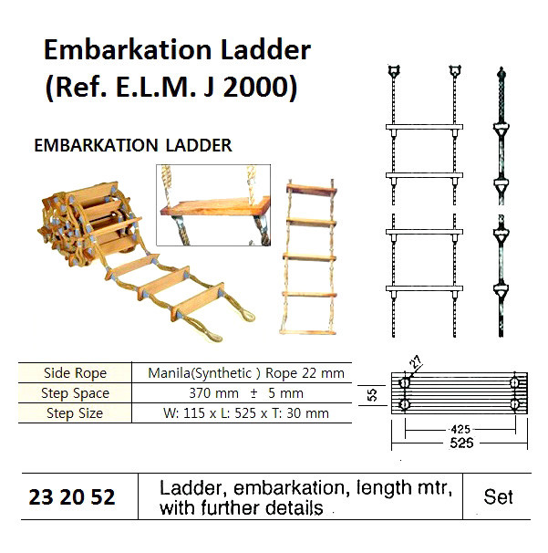 IMPA 232052 EMBARKATION ROPE LADDER WOODEN STEPS-FLAT 18 mtr.