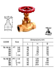 IMPA 751971 GATE VALVE BRASS female threaded BSP 1/2"