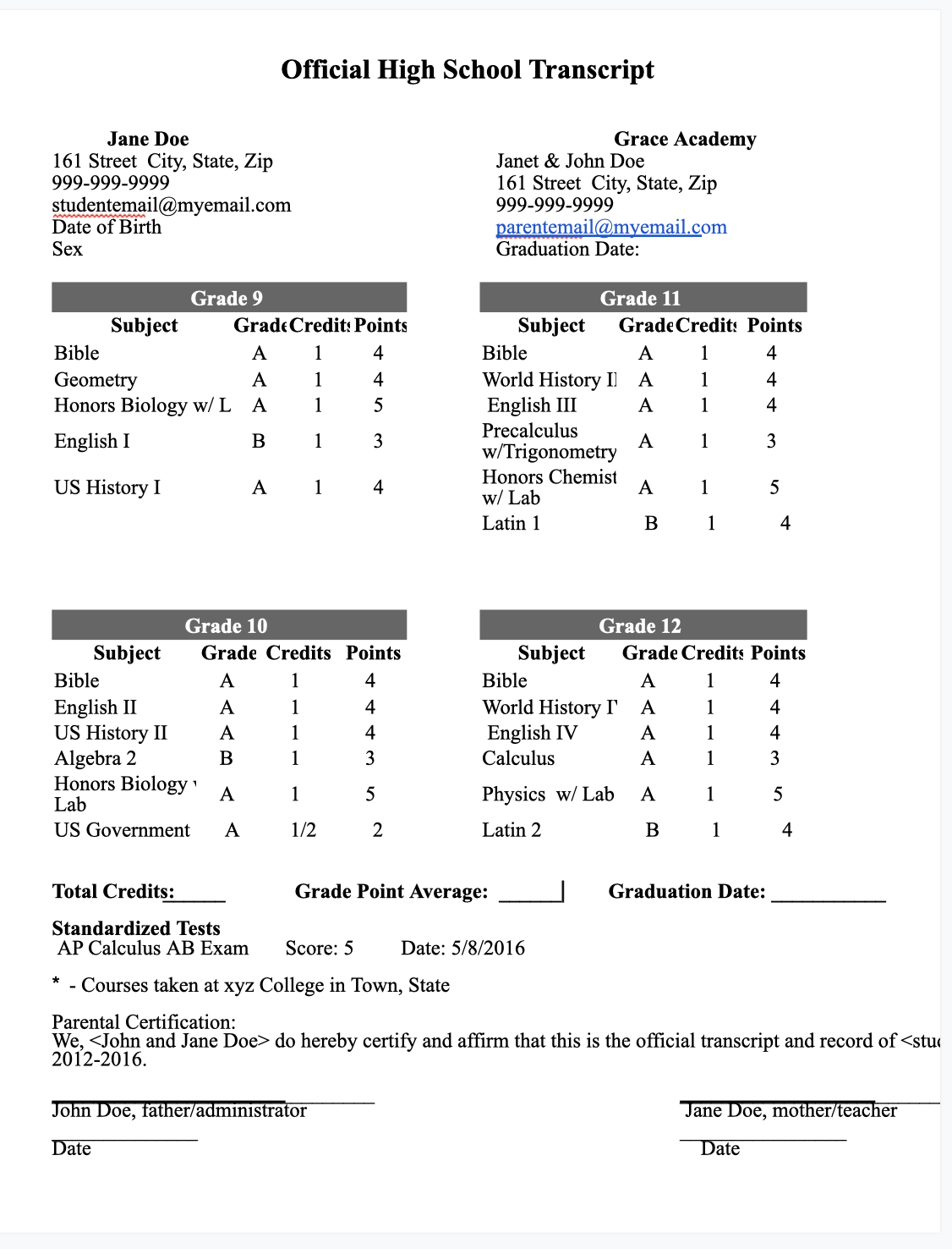 Transcripts By Grade Level