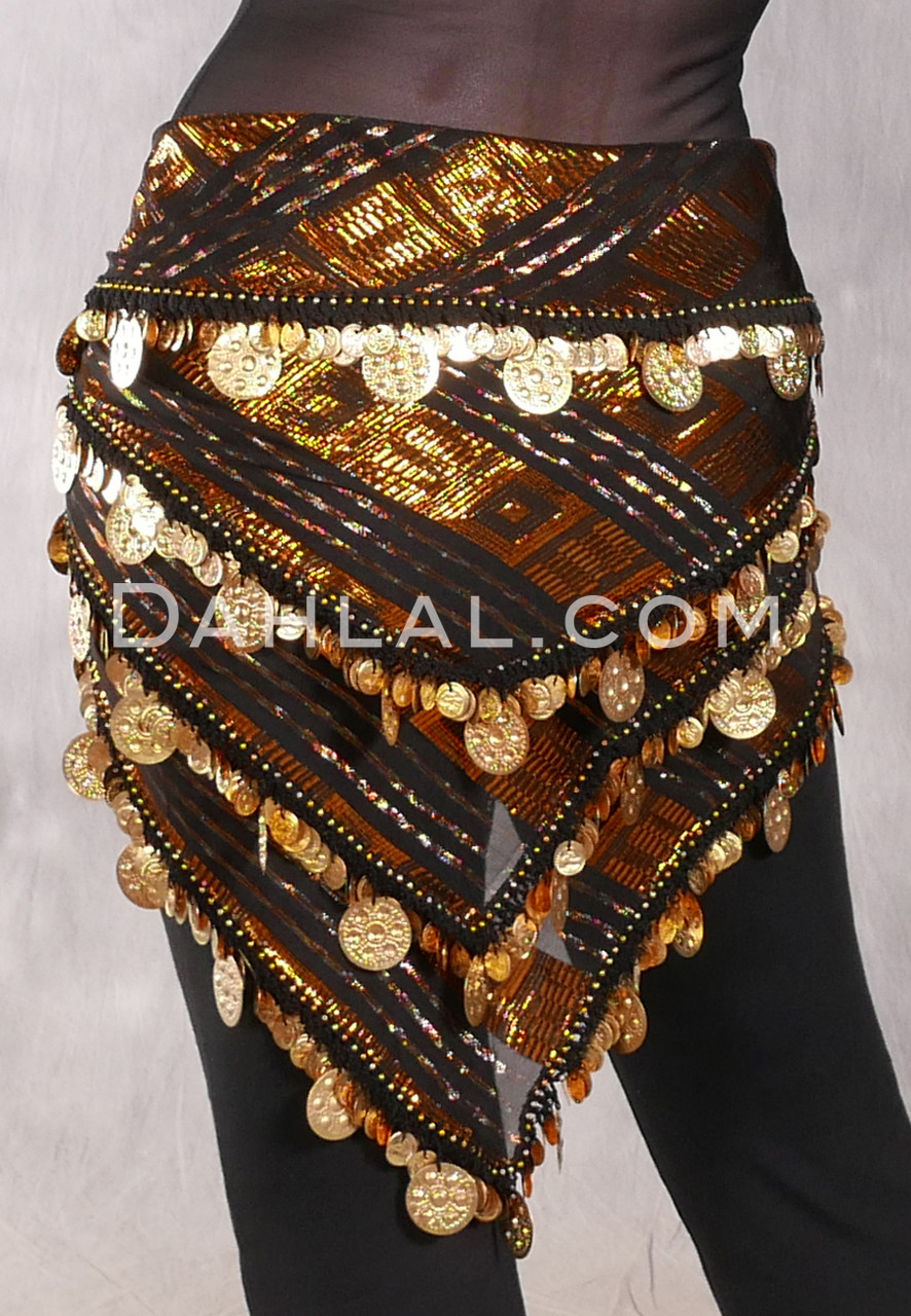Three Row Egyptian Coin Hip Scarf With Multi-Sized Coins - Metallic ...