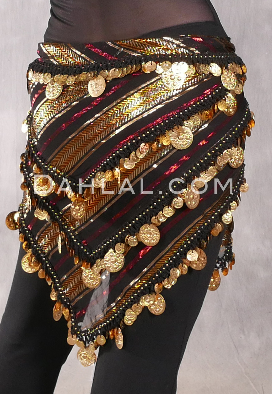 Three Row Egyptian Coin Hip Scarf With Multi-Sized Coins - Metallic ...