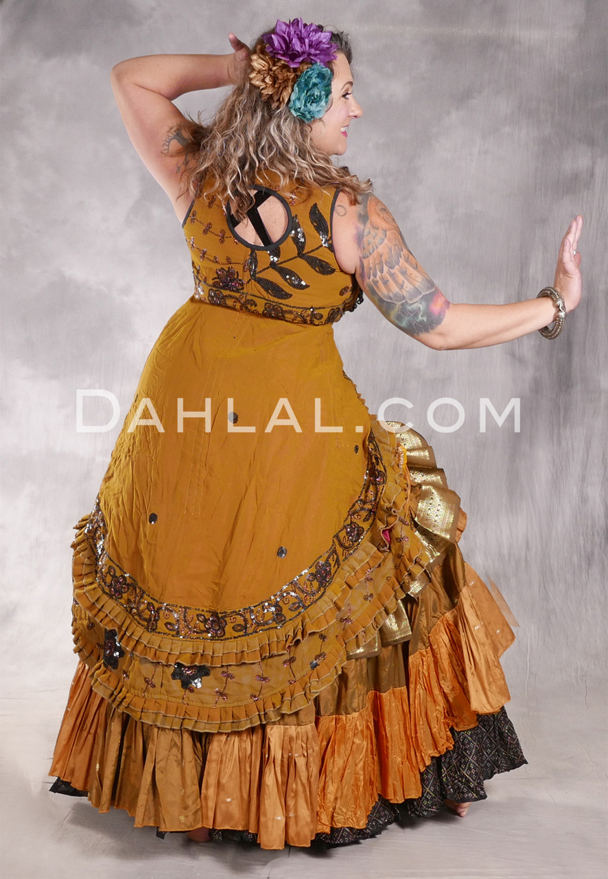 Sequin Sari Underbust Tail Vest - Mustard, Black and Chocolate, Size XL ...