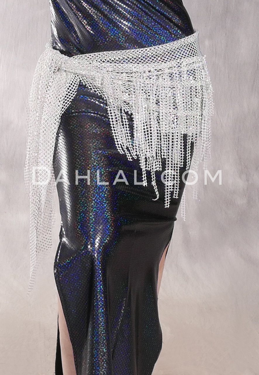 STARLIT Wide Rhinestone Fishnet Hip Wrap - White - Dahlal Internationale