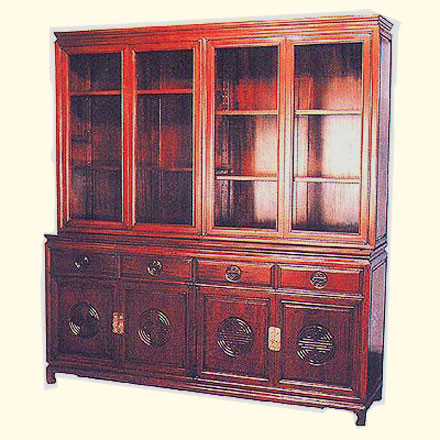 Rosewood Oriental China Cabinet Carved Long Life 72 Wide
