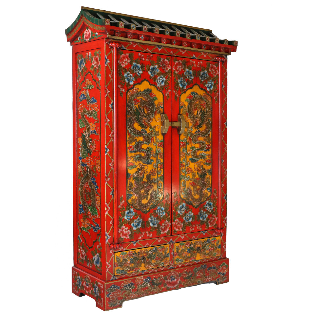 Oriental Furniture Warehouse Tibetan Armoire With Pagoda top, hand ...
