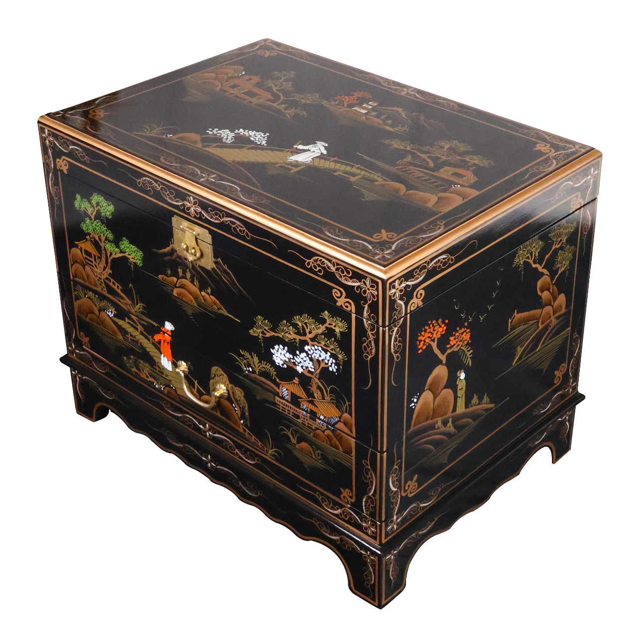 Oriental Furniture Warehouse Oriental Trunk Hand Painted Chinese Black ...