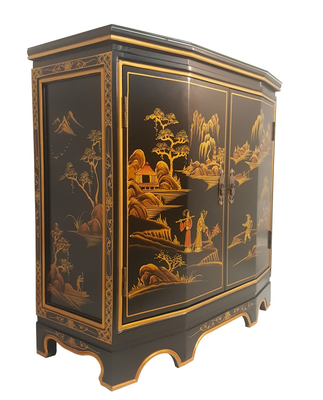 Hall Chest in Oriental Slant Front Design with Shelf and Glass Top 32 ...