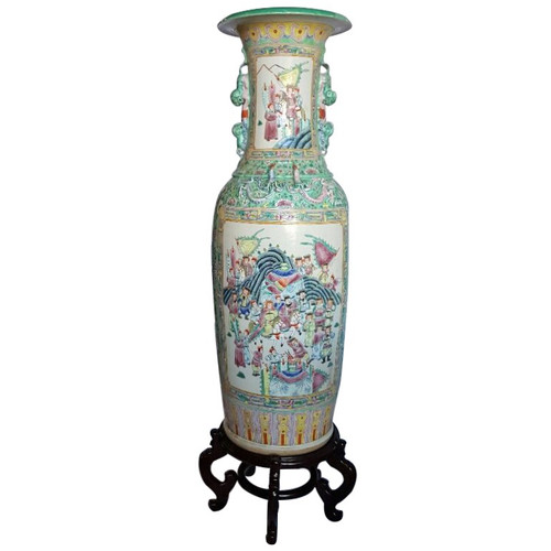 Large Chinese Vase, 48" H Rosemedalion glazed porcelain , hand painted ...