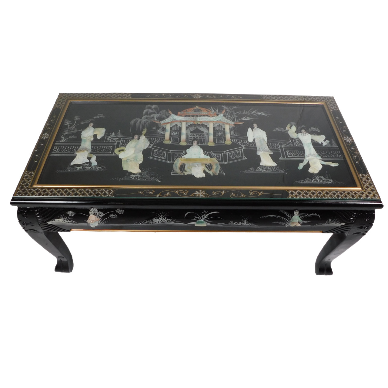 Oriental Coffee Table in Mother of Pearl with Ball and Claw and Glass Top Oriental Furniture Warehouse Chinese Asian Styles