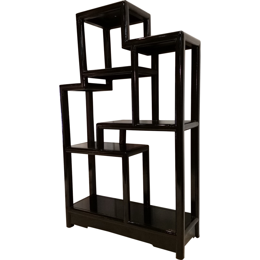 Bookcase Asian Step Design Black Lacquer 46 H