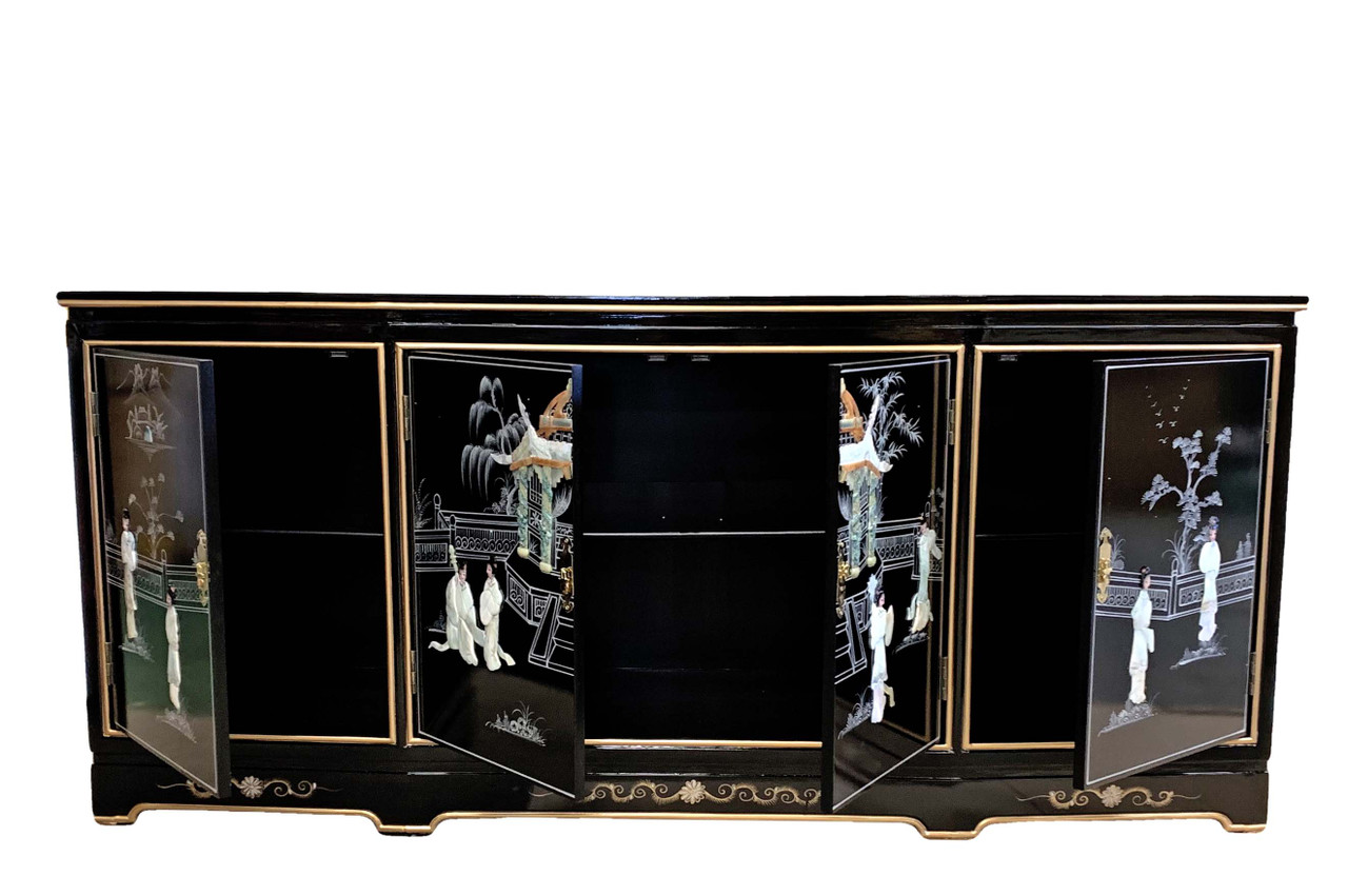 Oriental Buffet Black Lacquer with Shelves and Black Top 72 or 60 Wide Oriental Furniture Warehouse Chinese Asian Styles