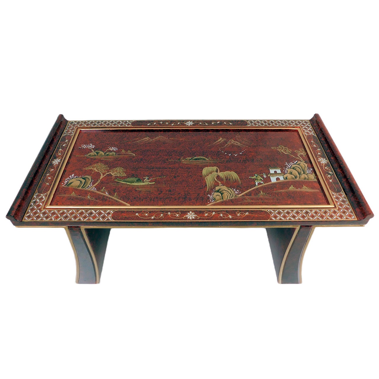 Chinese Coffee Table Landscape Painted Asian Mountain Gold Landscape 42 ...