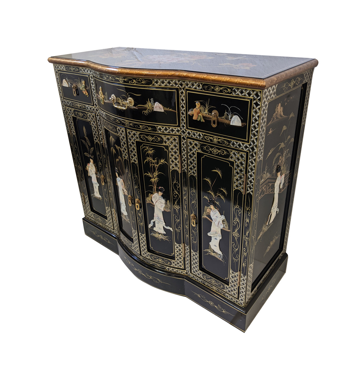 Bird and Flower Entryway Chest Black Oriental Painted - Oriental ...