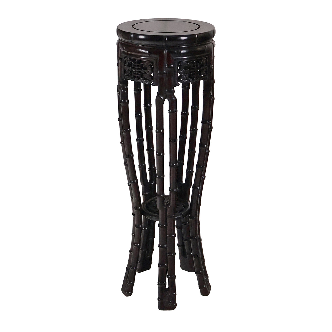 Rare Rosewood Round Flower Stand with Bamboo Carving
