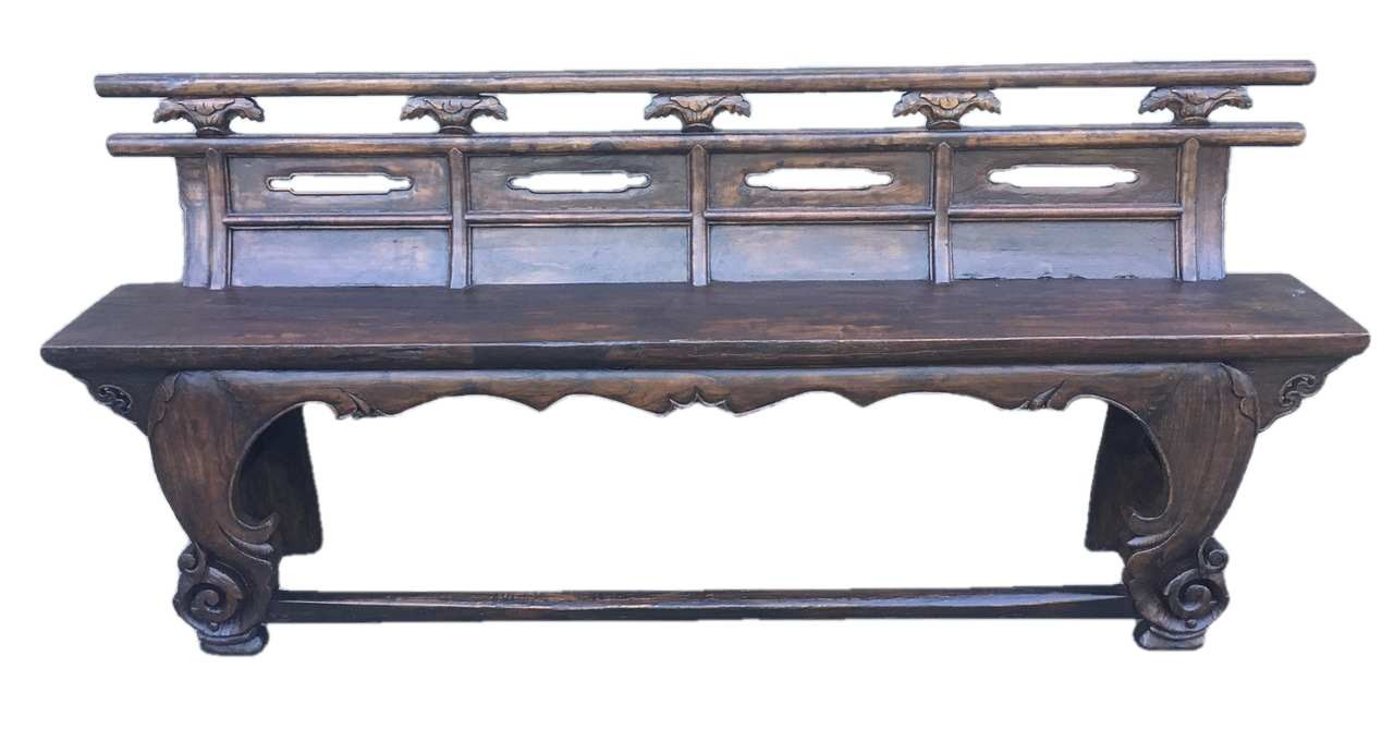 Antique Chinese Bench in Carved Elmwood Hebei Style 86''W - Oriental ...