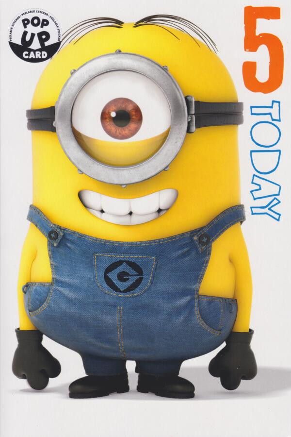 Minions - Age 5 Birthday Card - 5th Pop-Up - CardSpark
