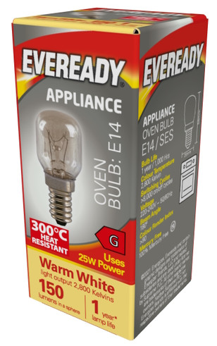 Eveready Oven Light Bulb E14 SES 25w 150 Lumen 300° Heat Resistant