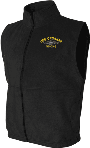 USS Croaker SSK-246 with Dolphins Embroidered Fleece Vest - Submarine Gear