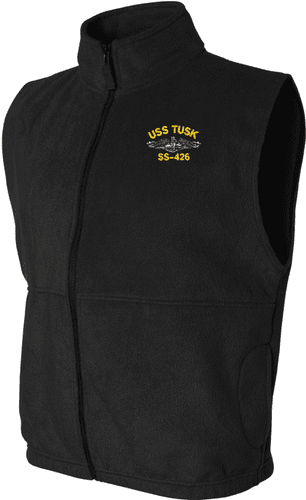 USS Tusk SS-426 with Dolphins Embroidered Fleece Vest - Submarine Gear