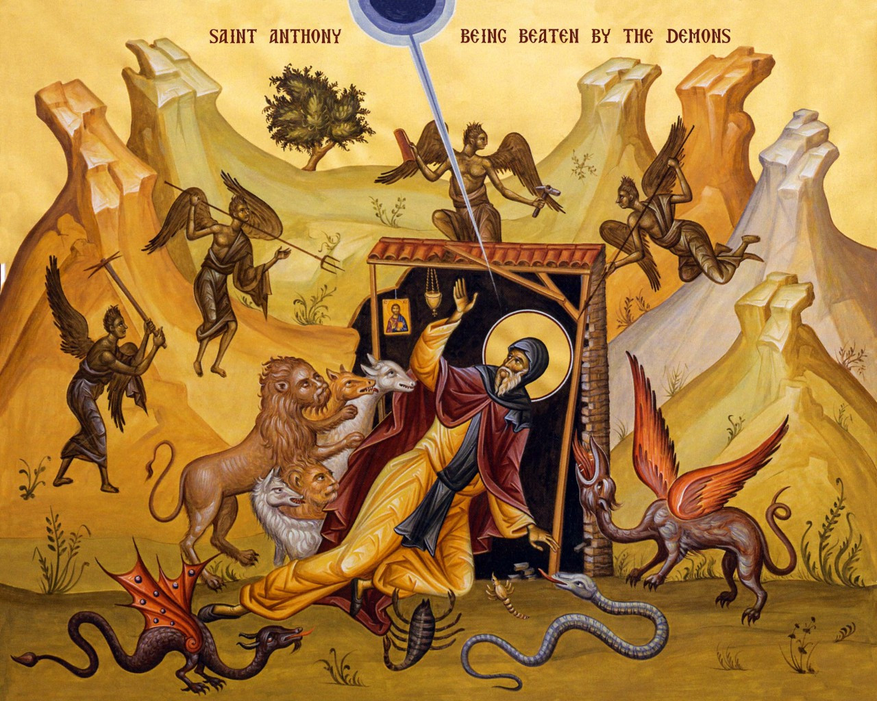 Icon of St. Anthony being beaten by demons - (1AN55) - Uncut Mountain ...