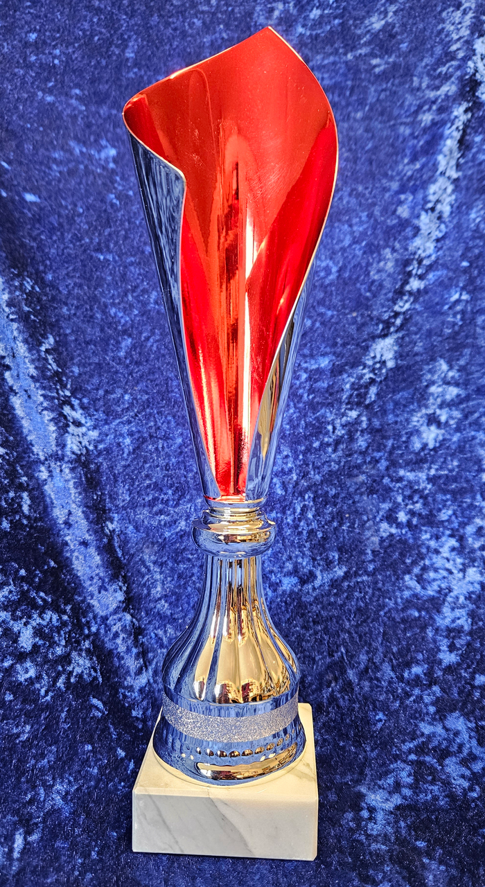 Tall red and silver cone award - Ivor Baker Awards