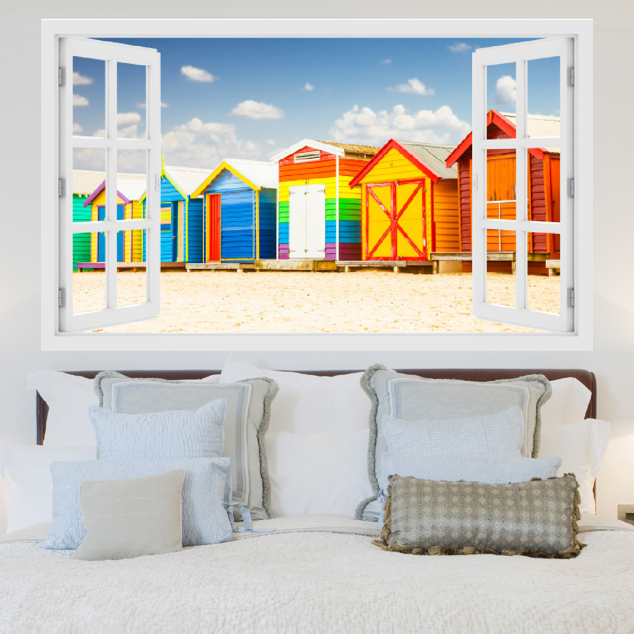 Colourful Beach House Huts 3D Wall Sticker 5301 1005 Stickers Wall