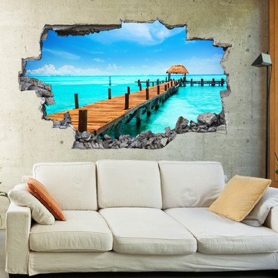 3D Broken Wall Beach Wall Stickers 5302-1002 - Stickers Wall