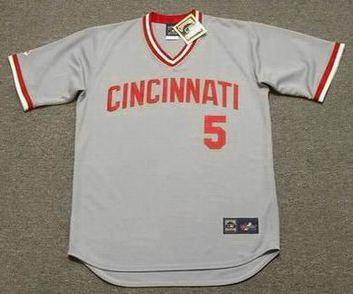 JOHNNY BENCH Cincinnati Reds 1975 Majestic Cooperstown Away Baseball ...