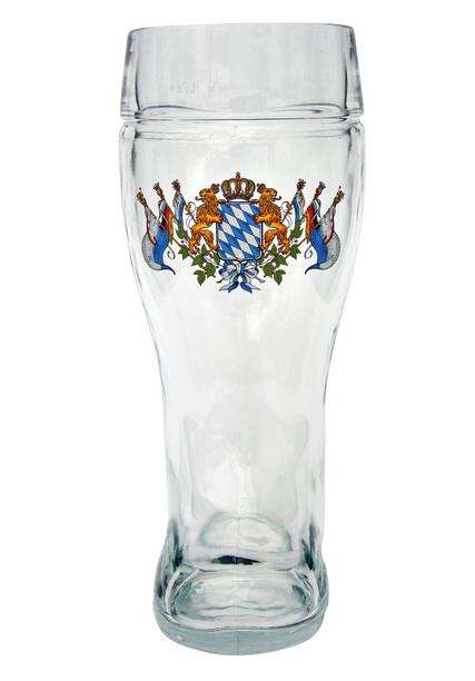 Custom Engraved Bavarian Lion Crest Glass Beer Boot 1 Liter