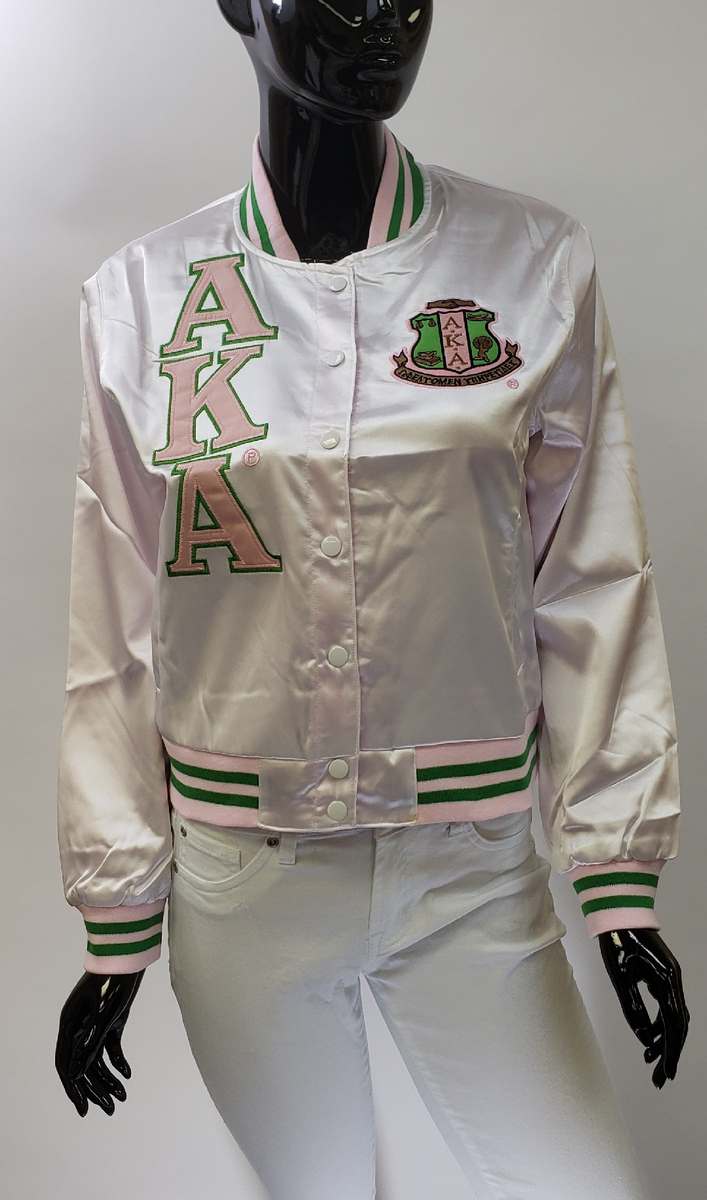 Alpha Kappa Alpha AKA Sorority Satin Jacket- White - Brothers and ...