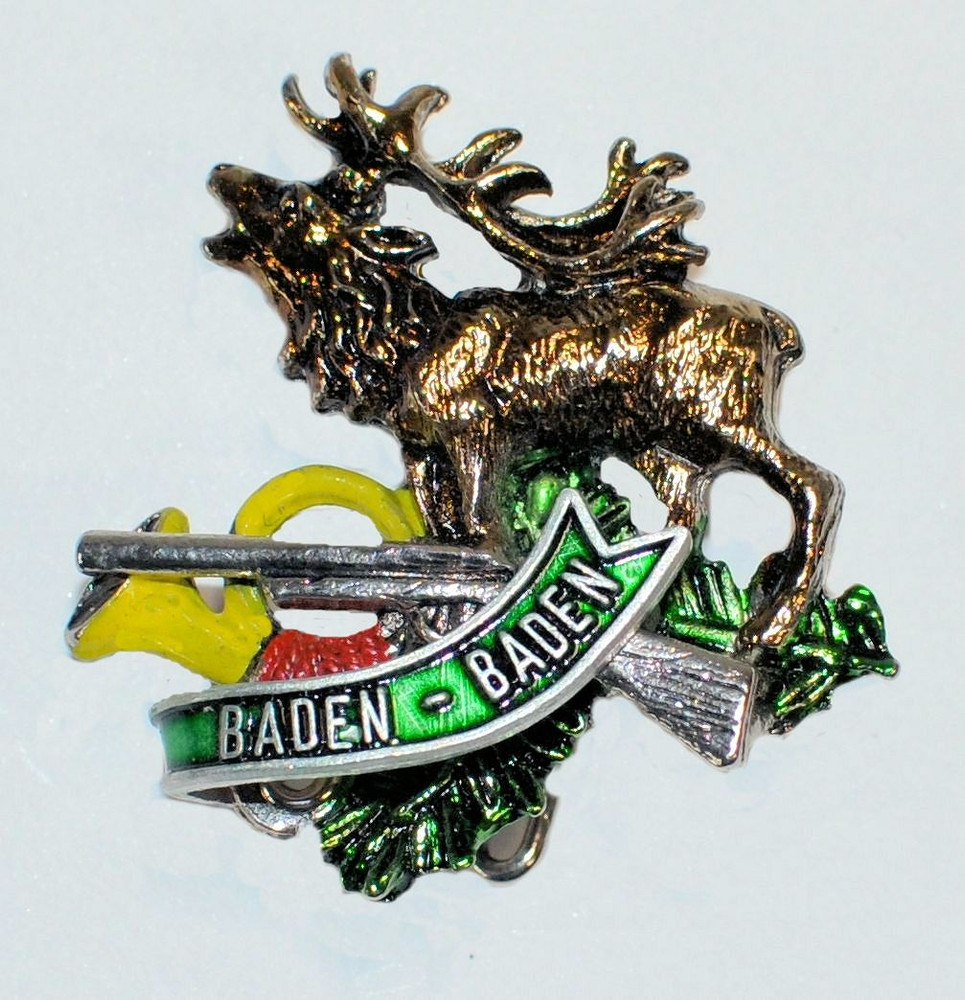HP8803 Elk/Rifle/Horn Hat Pin BADEN BADEN - German Import Haus