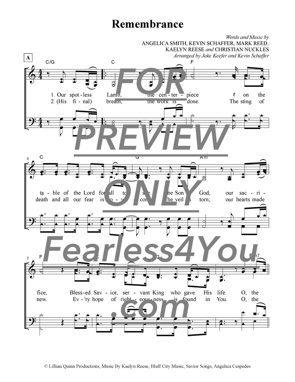 Remembrance Sheet Music - fearless4You.com