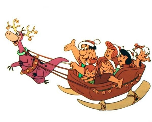 The Flintstones in Christmas spirits Dino pulling the sleigh 8x10 inch ...